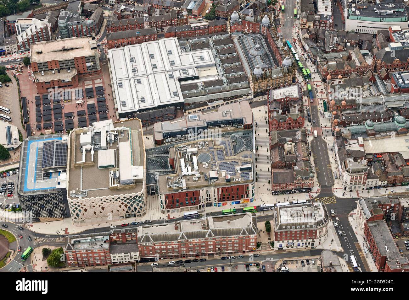 An aerial view of the retail area of Leeds City Centre, West Yorkshire ...