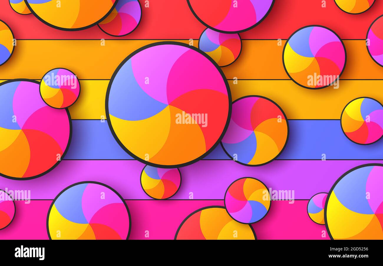 Abstract colorful background over which bright multicolored rotating ...