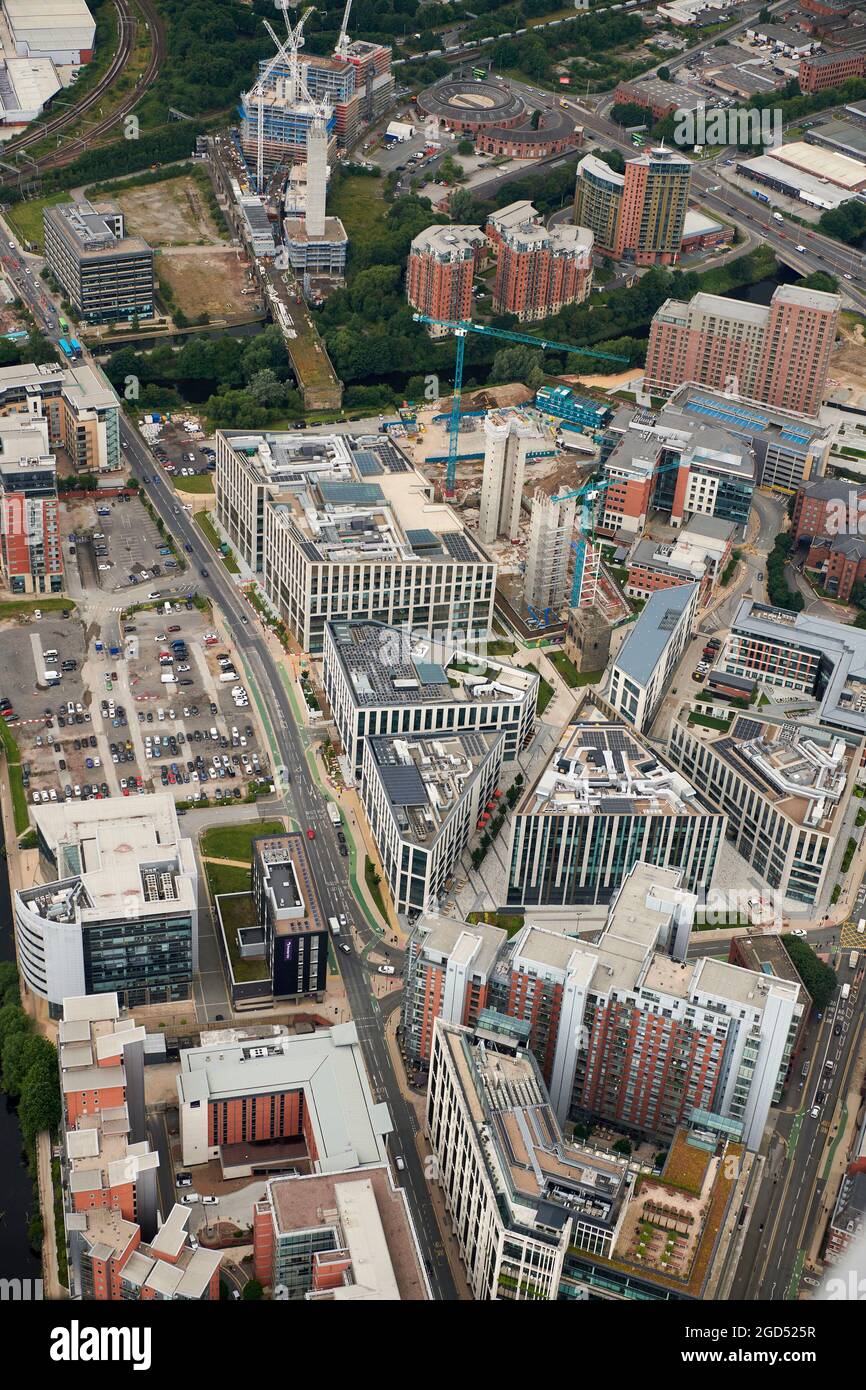 An aerial view of Wellington Place, Leeds City Centre business district ...