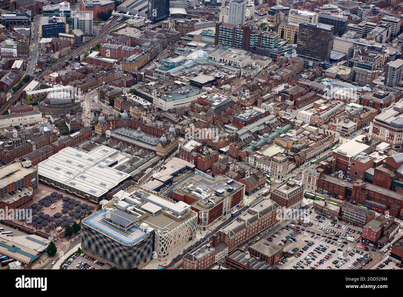 An aerial view of Leeds City Centre, West Yorkshire, northern England ...