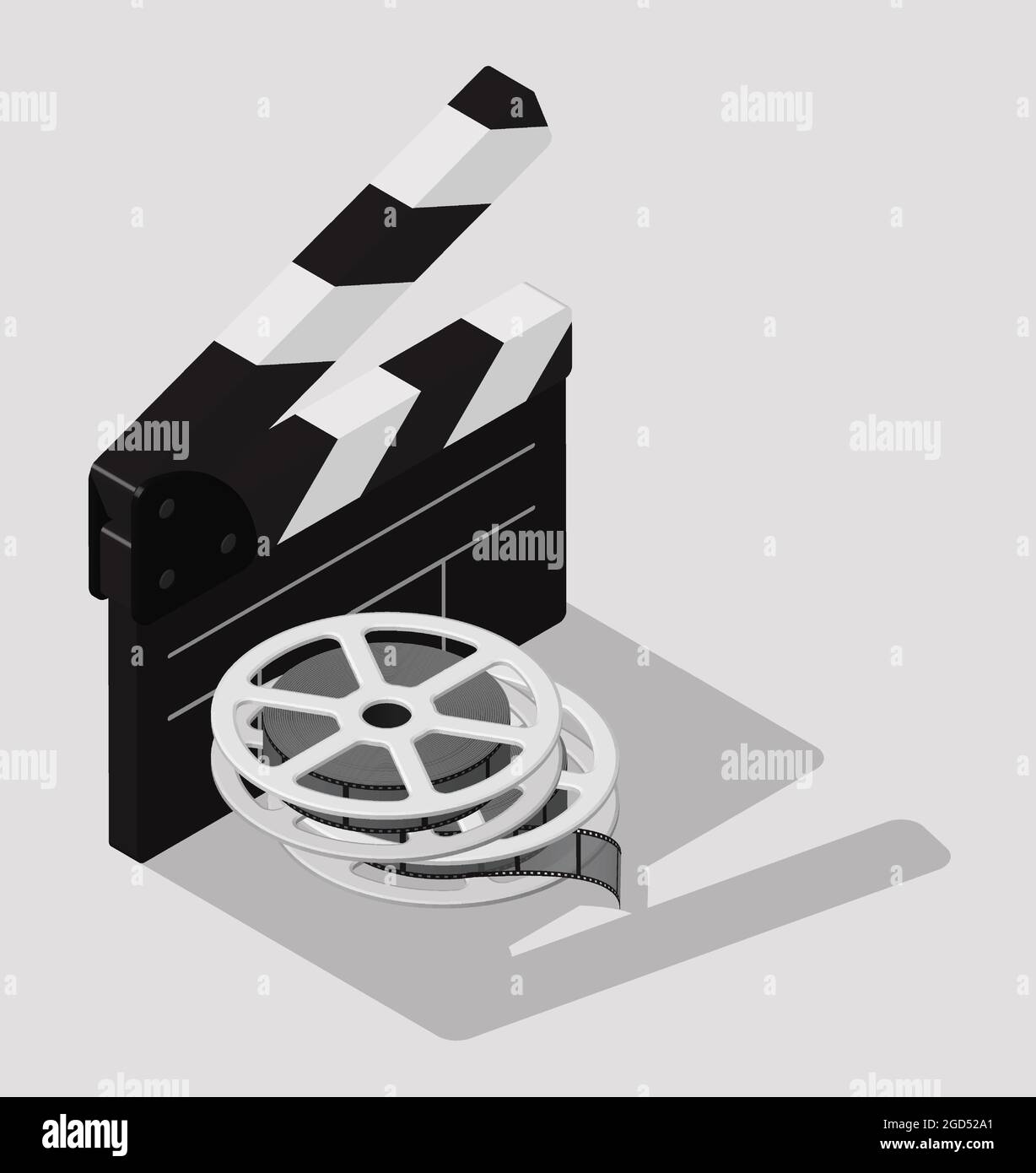 isometric Clapper board for shooting film and reels of film strips ...