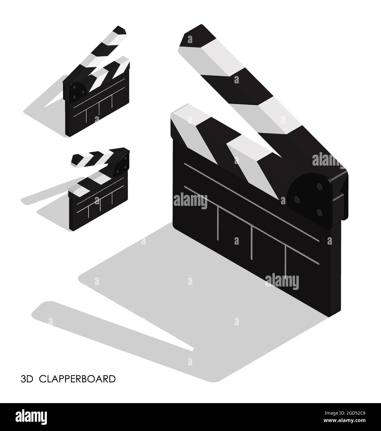 isometric Clapper board for shooting film in open position. Assistant ...