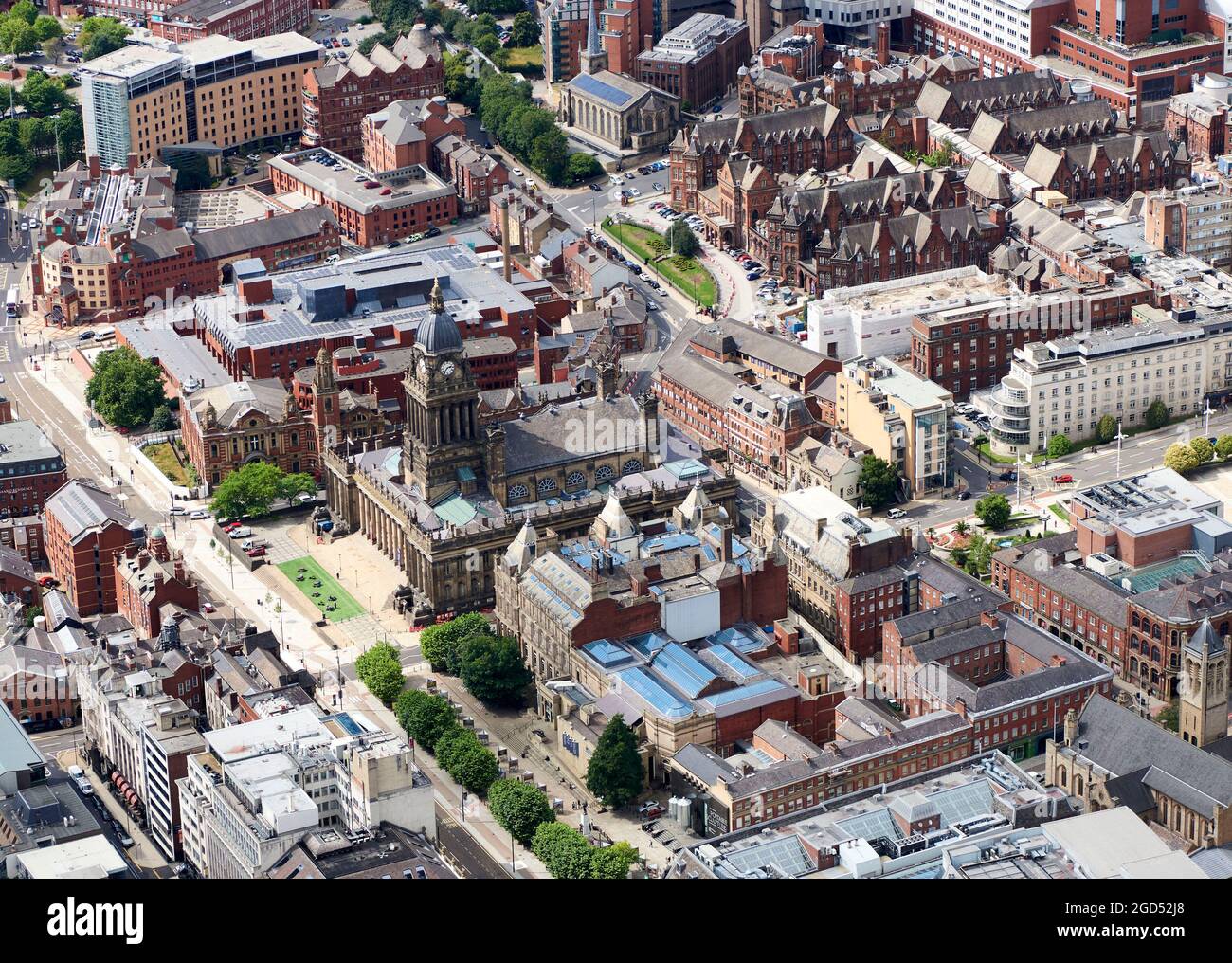 An aerial view of Leeds City Centre with the town hall, law courts and ...