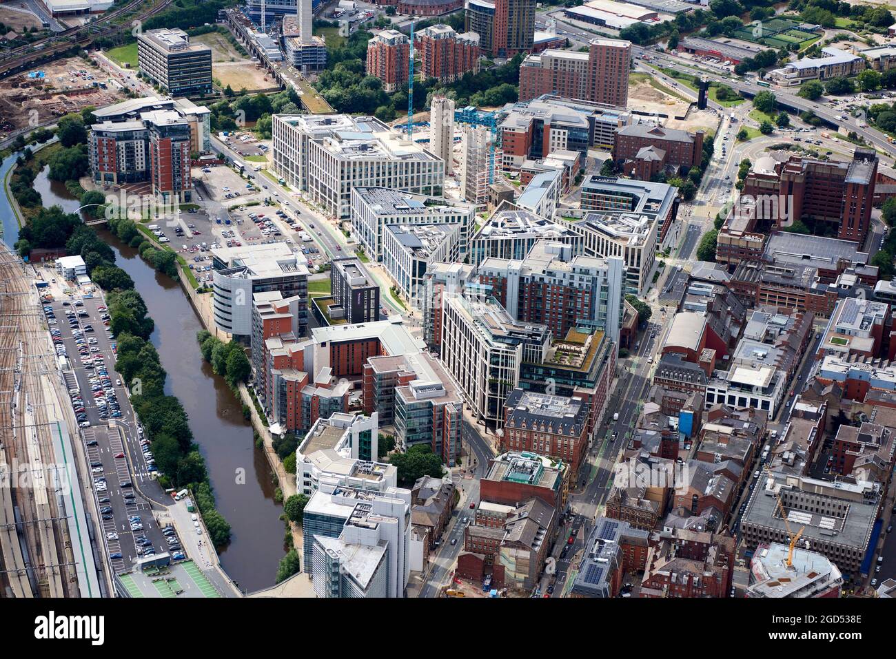 An aerial view of Wellington Place, Leeds City Centre business district ...
