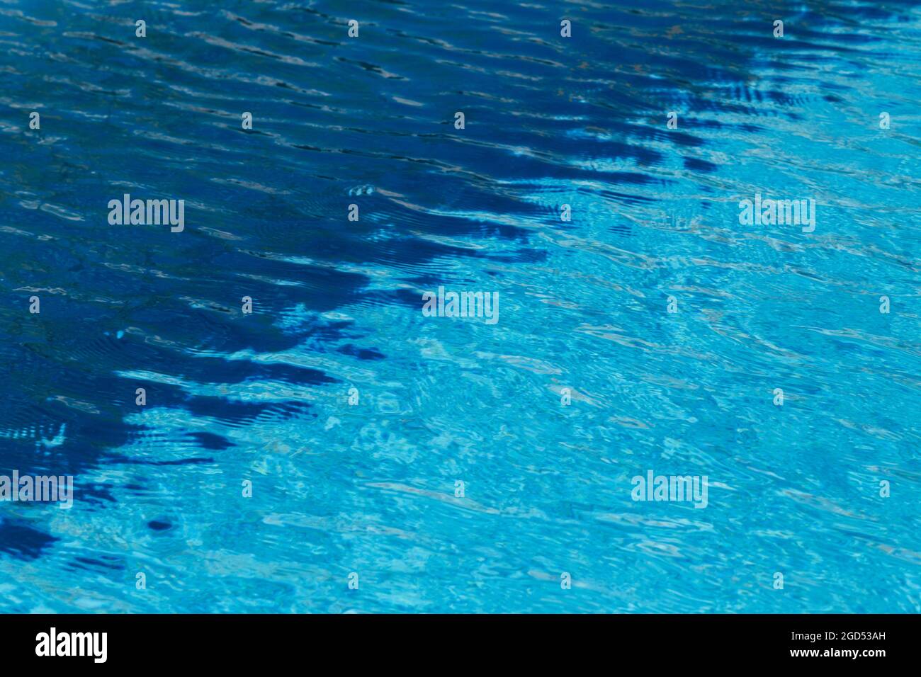 Two colored light and dark blue water with ripples and sunny ...