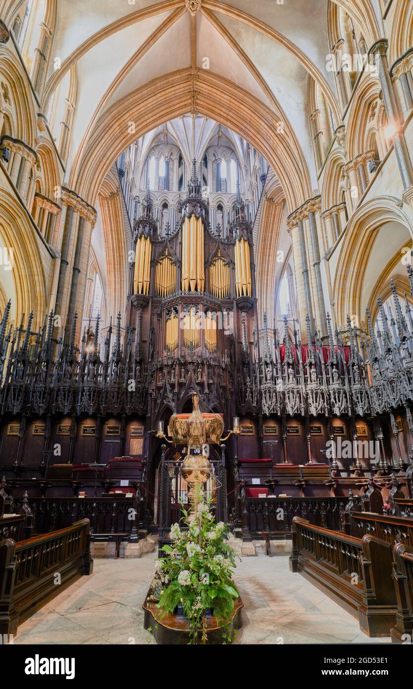 Benches and organ in St Hugh's choir at the medieval cathedral of ...