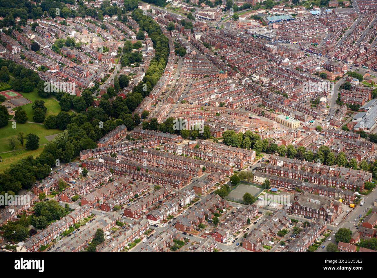 An aerial view of Terraced housing at Harehills, Leeds, West Yorkshire ...