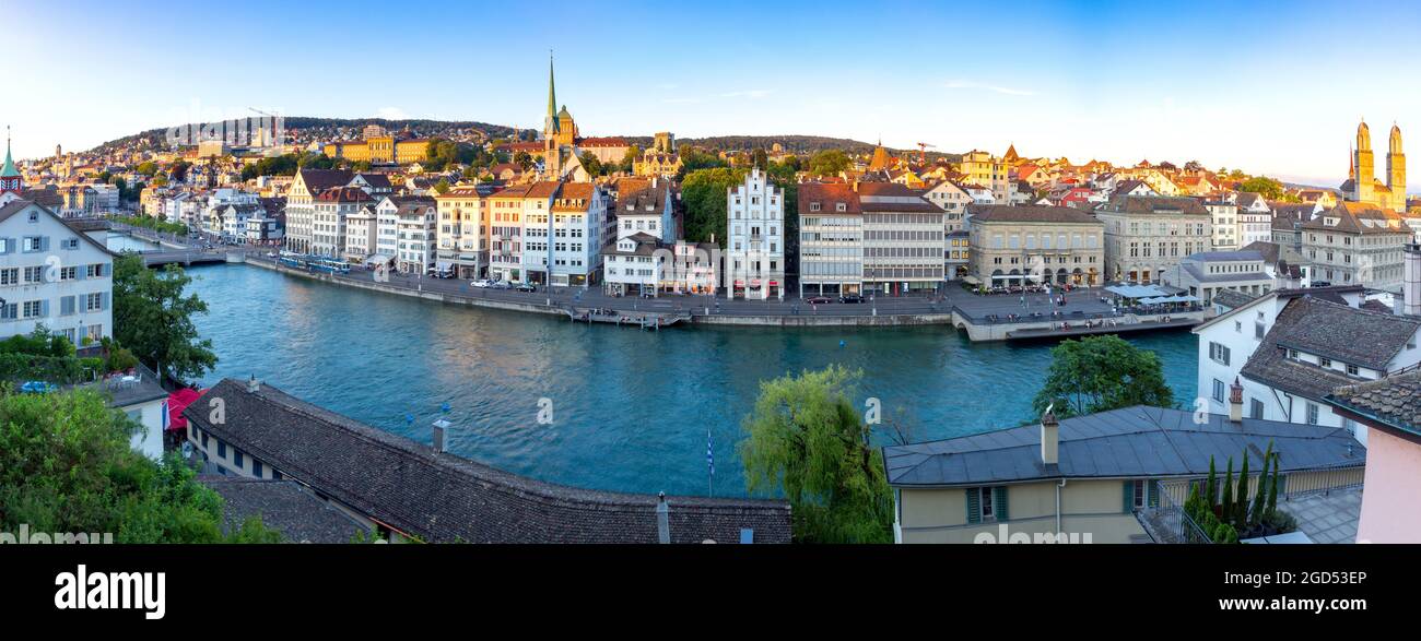 Scenic panoramic view of the city in the night view. Zurich ...