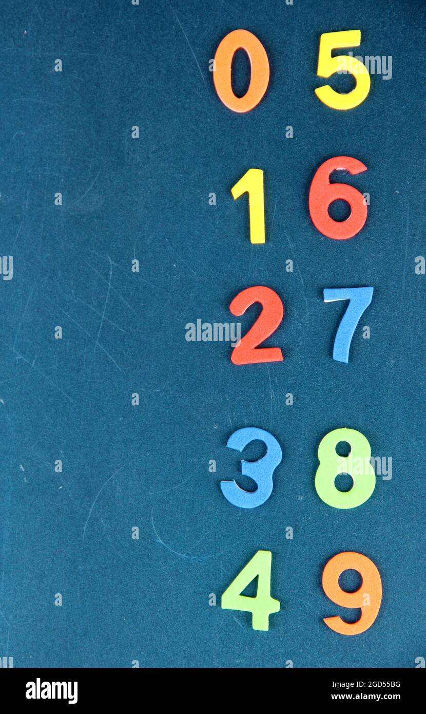 Colorful numbers on school desk background Stock Photo - Alamy