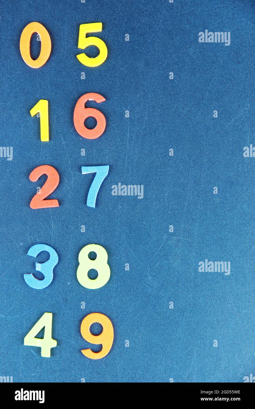 Colorful numbers on school desk background Stock Photo - Alamy