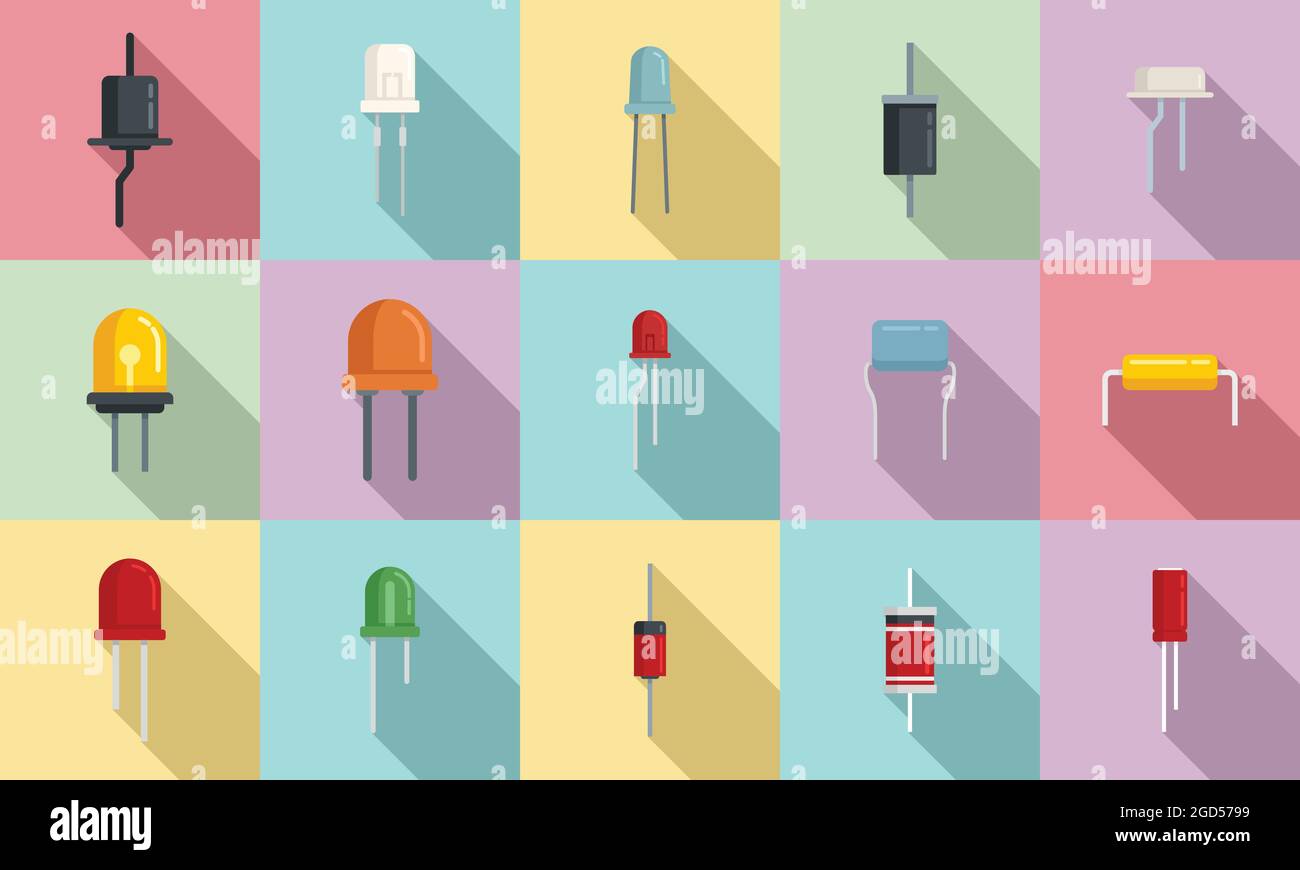 Diode icons set flat vector. Anode light. Led alarm Stock Vector Image & Art - Alamy