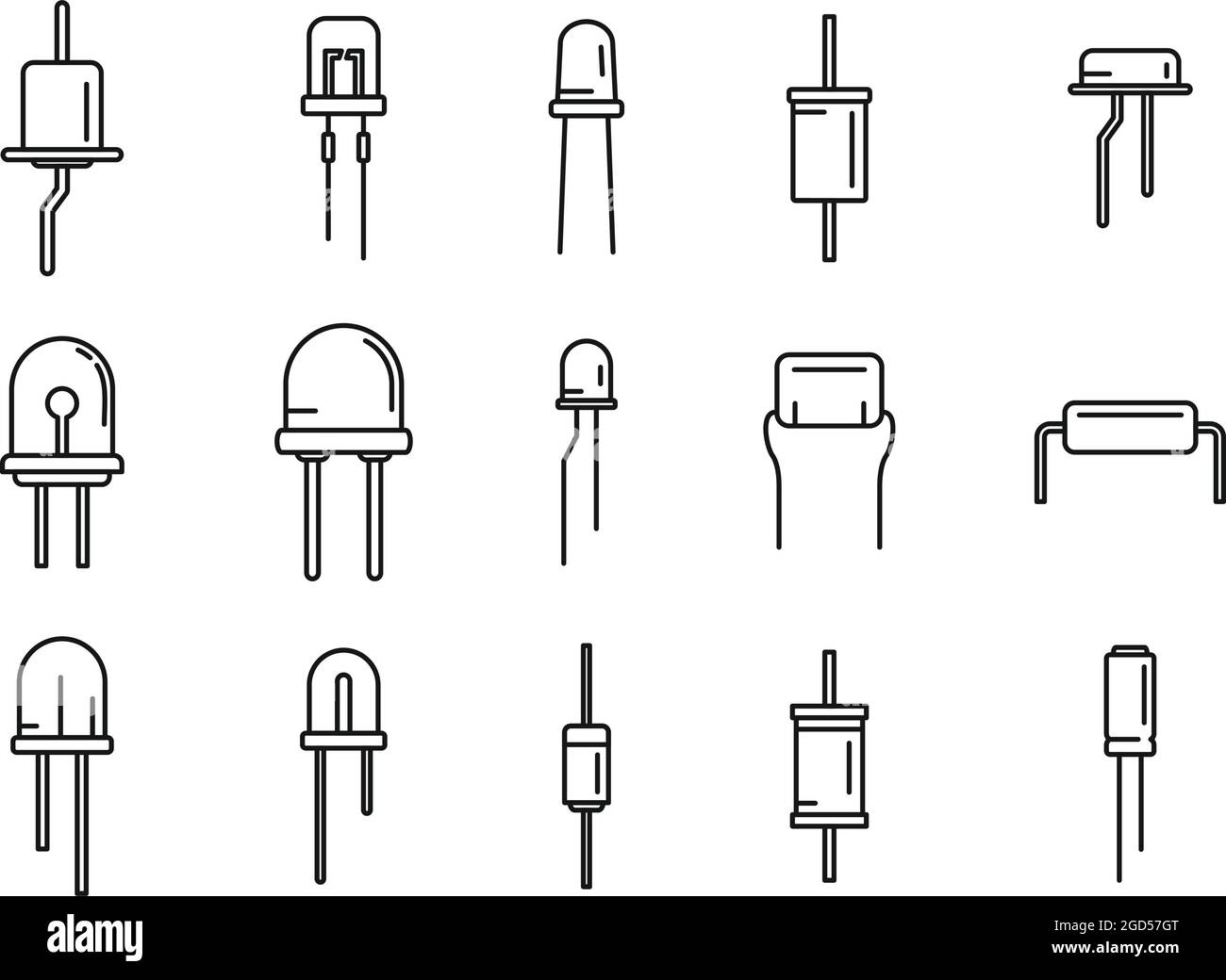 Diode icons set outline vector. Anode light. Led alarm Stock Vector Image & Art - Alamy