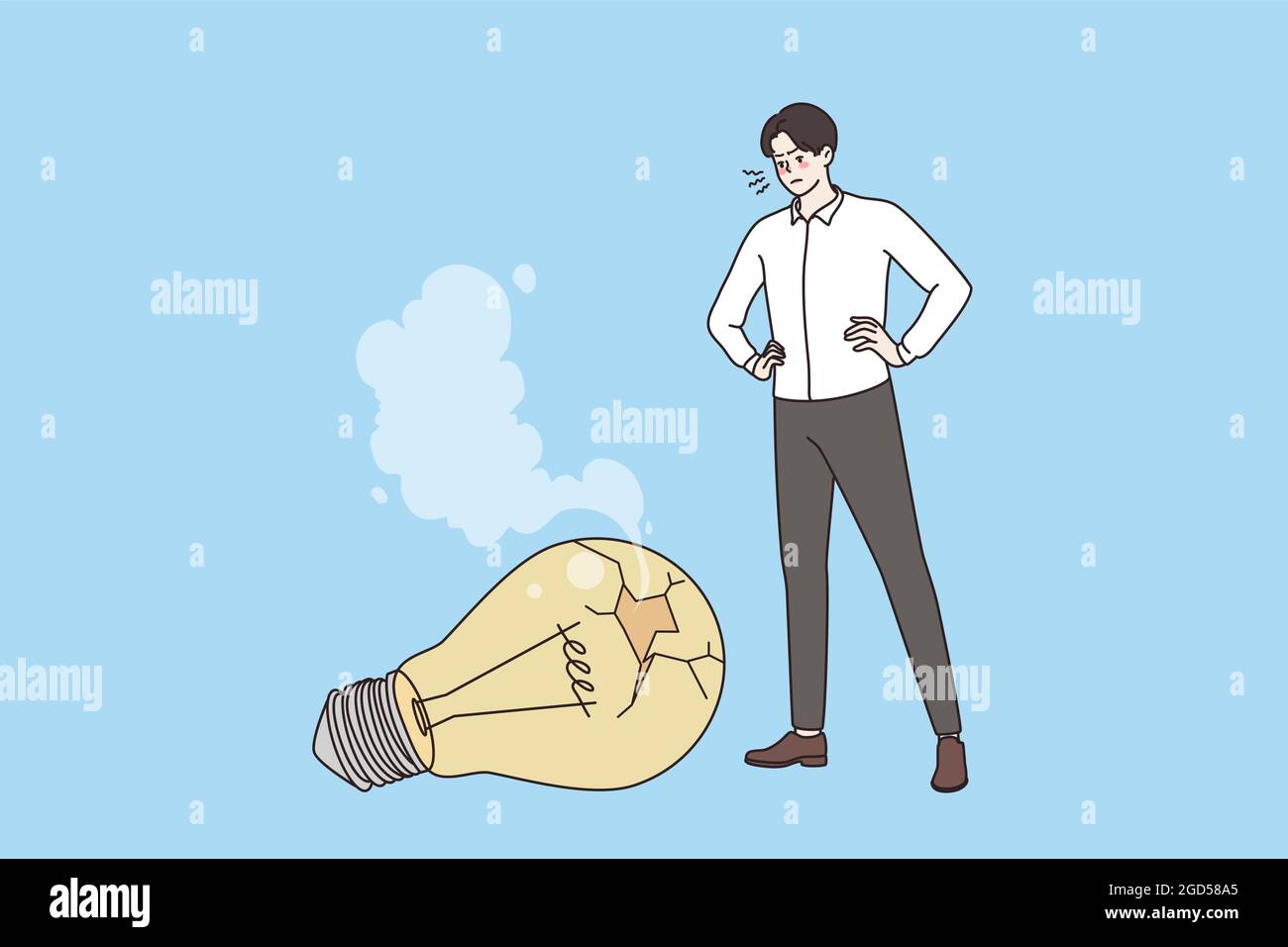 No idea, challenge and crisis concept. Young frustrated Businessman ...