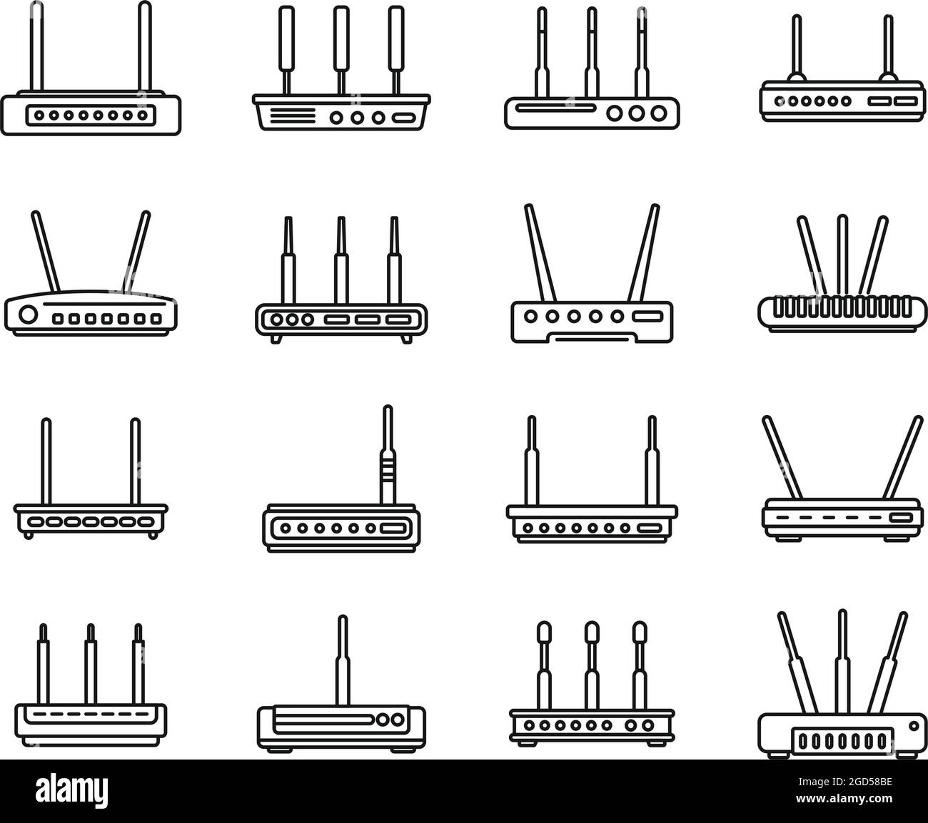 Modem icons set outline vector. Internet router. Lan port access Stock ...