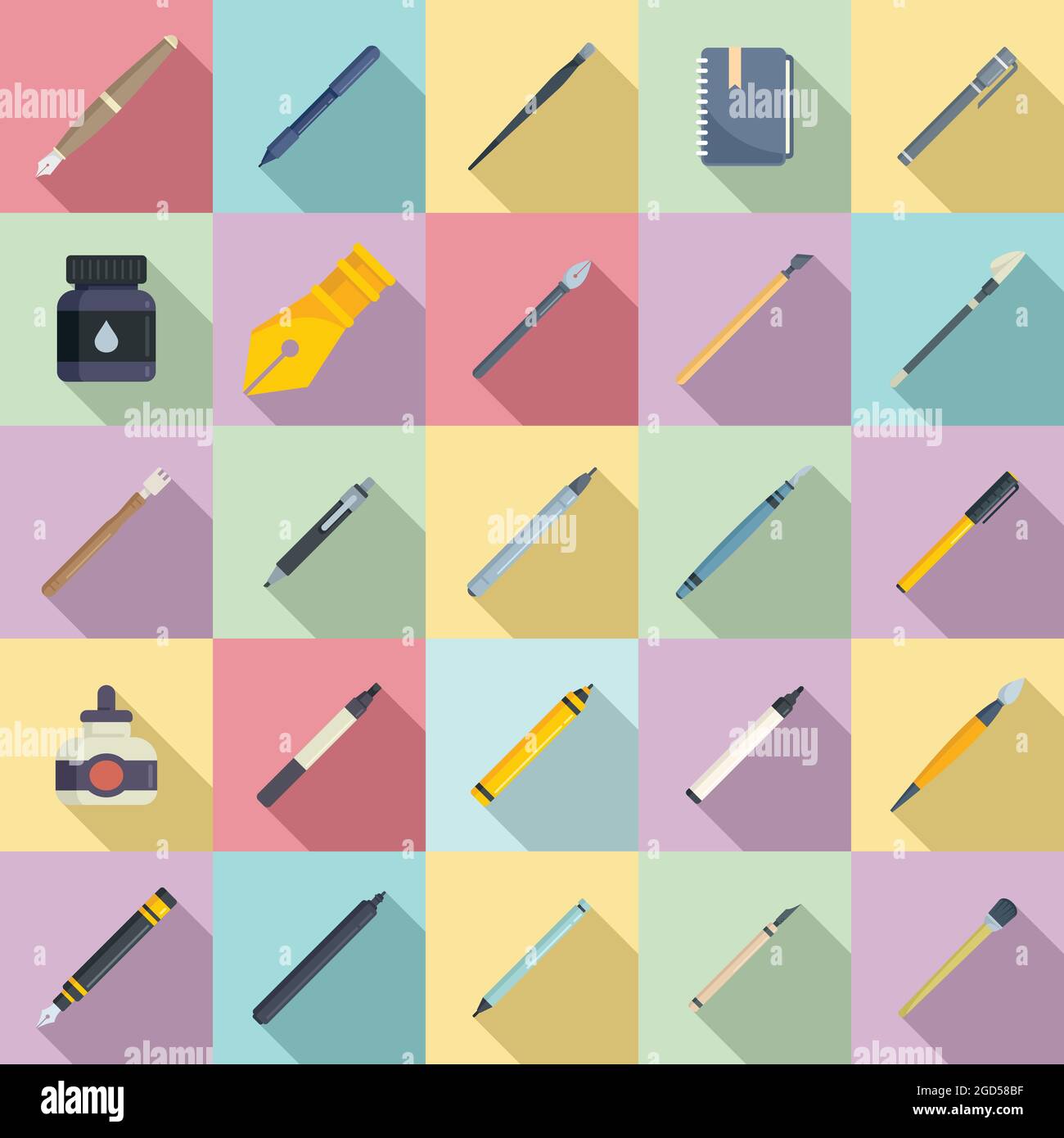 Calligraphy tools icons set flat vector. Paint nib. Lettering kit Stock ...