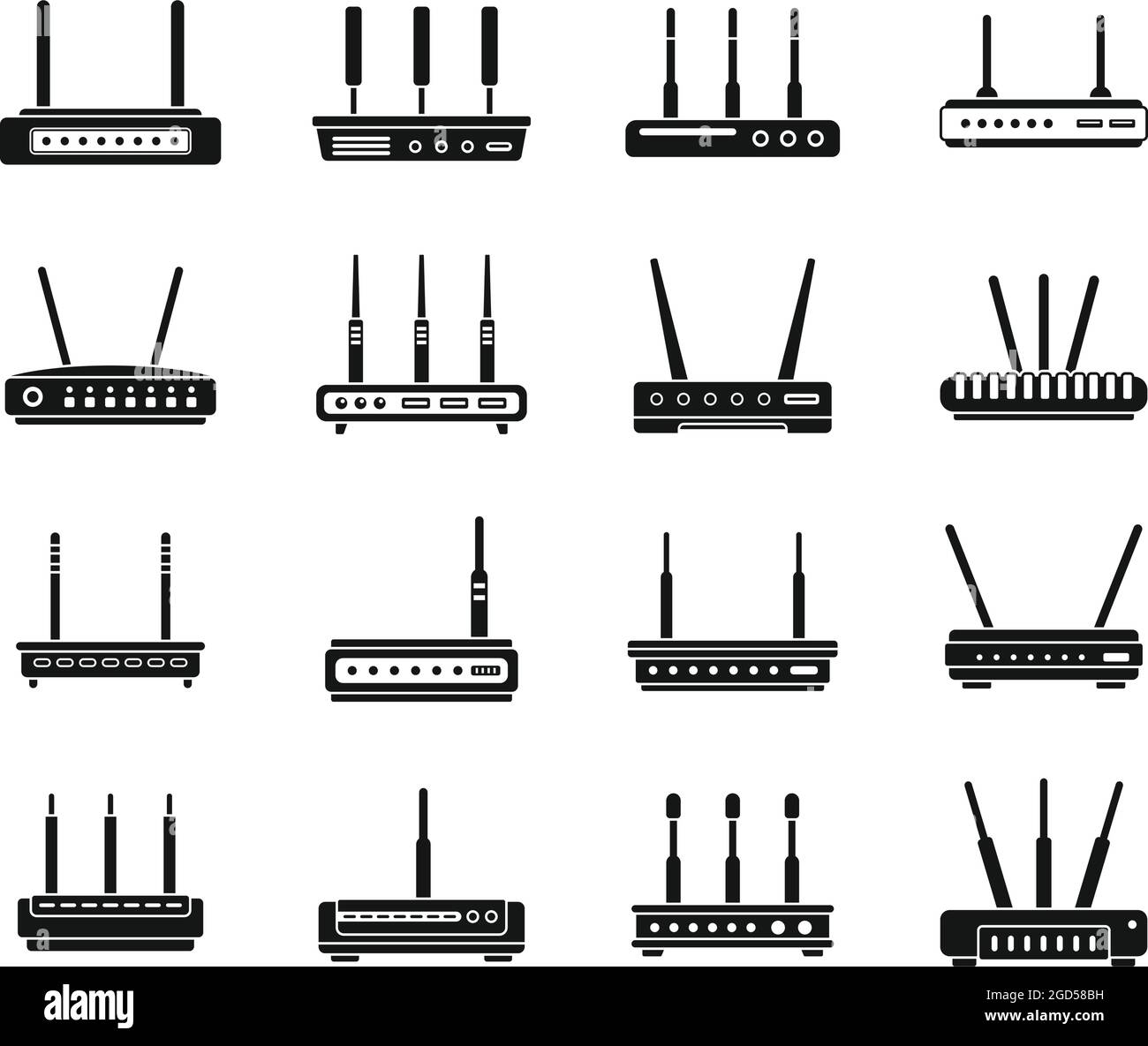 Modem icons set simple vector. Internet router. Lan port access Stock ...