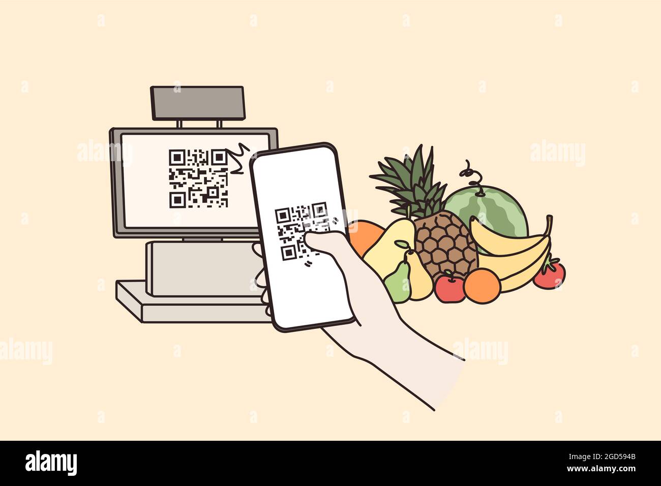 Contactless payment with QR code concept. Human Hand holding smartphone ...