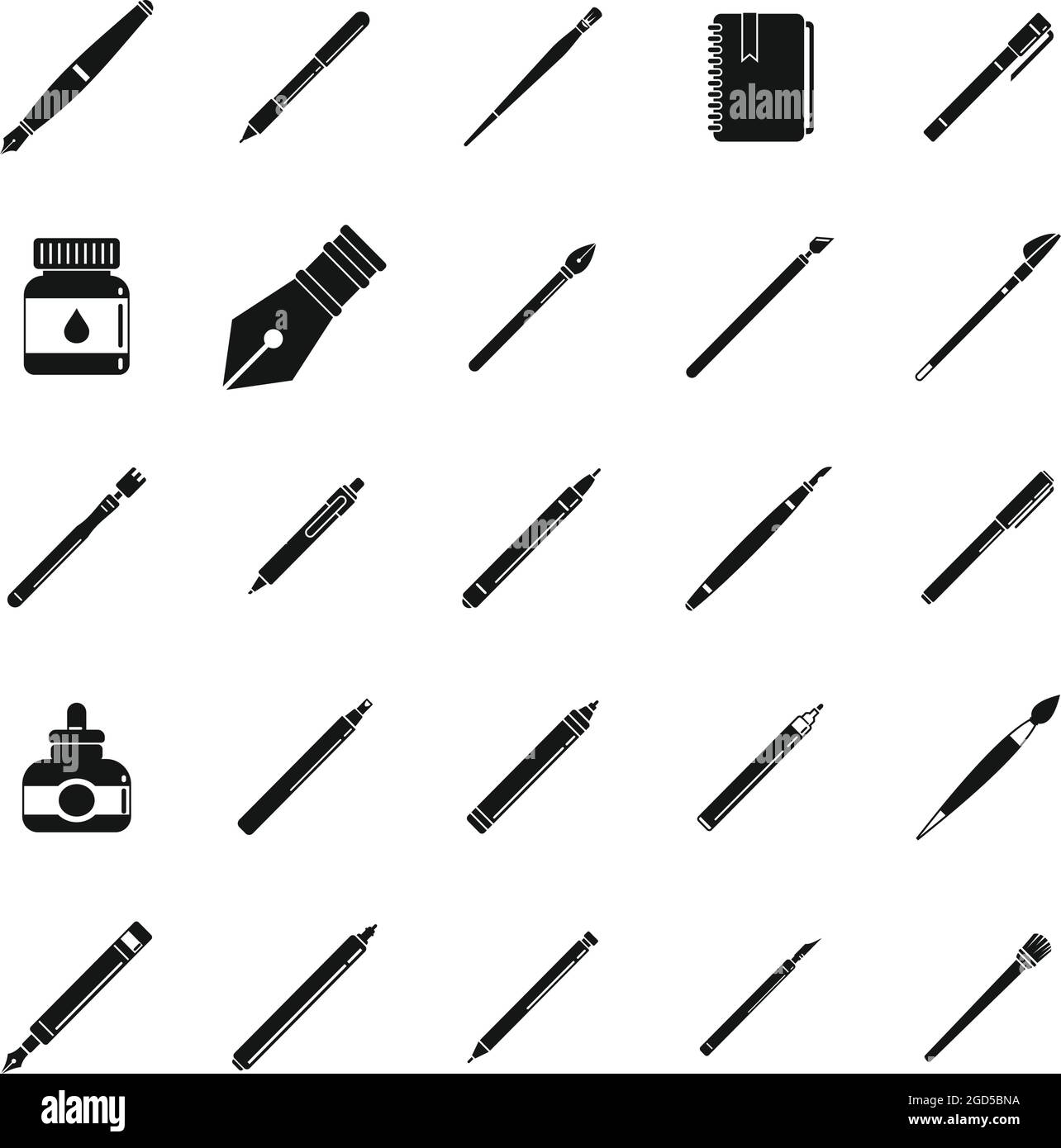 Calligraphy tools icons set simple vector. Paint nib. Lettering kit ...