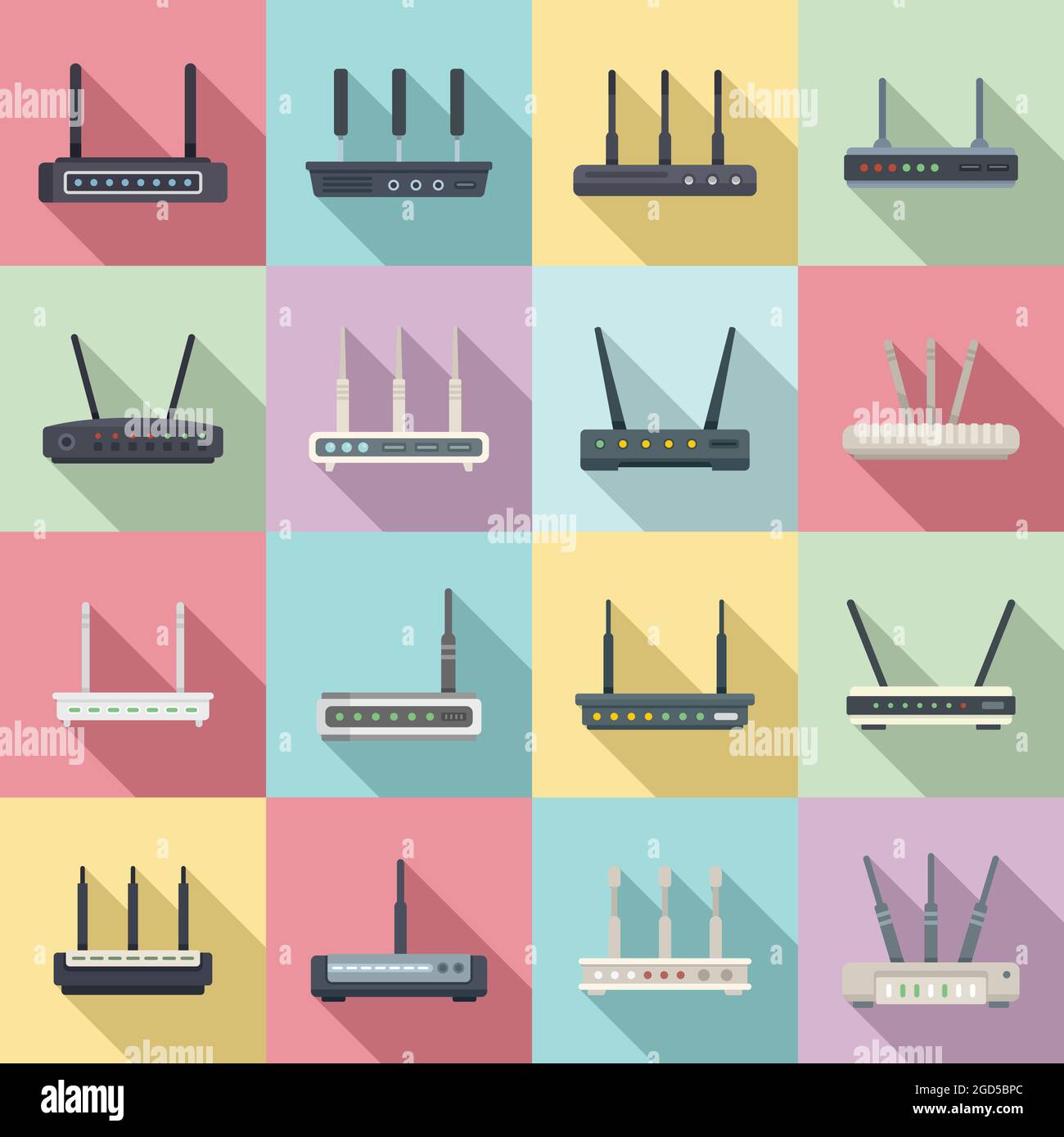 Modem icons set flat vector. Internet router. Lan port access Stock ...