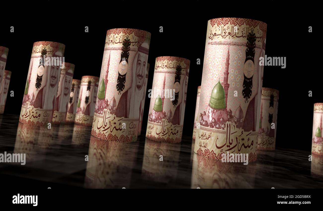 Saudi Arabia Riyal money pack 3d illustration. SAR banknote bundle ...