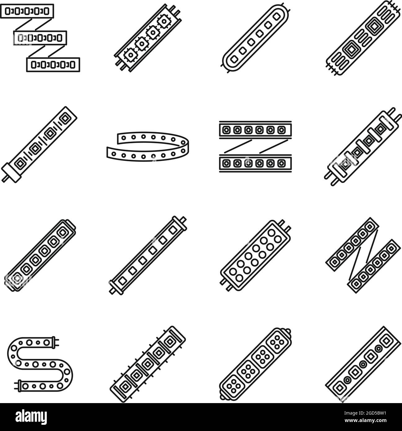 Led strip lights icons set outline vector. Module led. Light bright ...