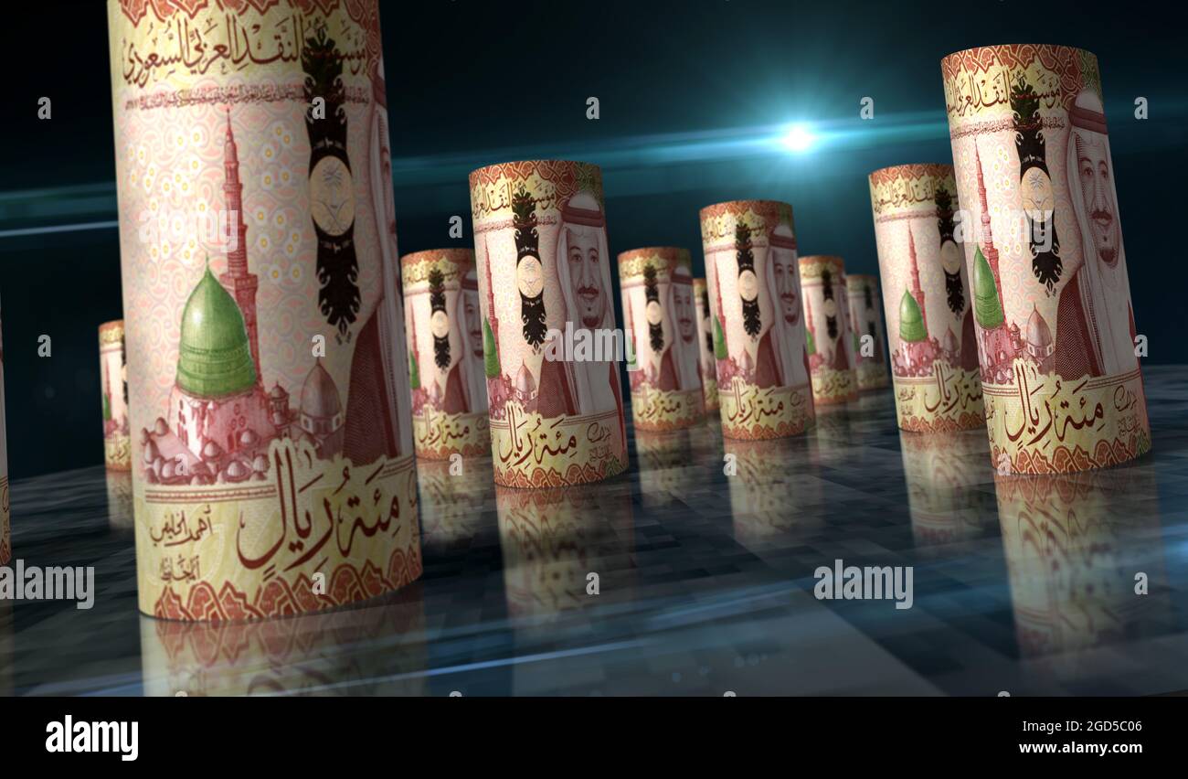 Saudi Arabia Riyal money pack 3d illustration. SAR banknote bundle ...