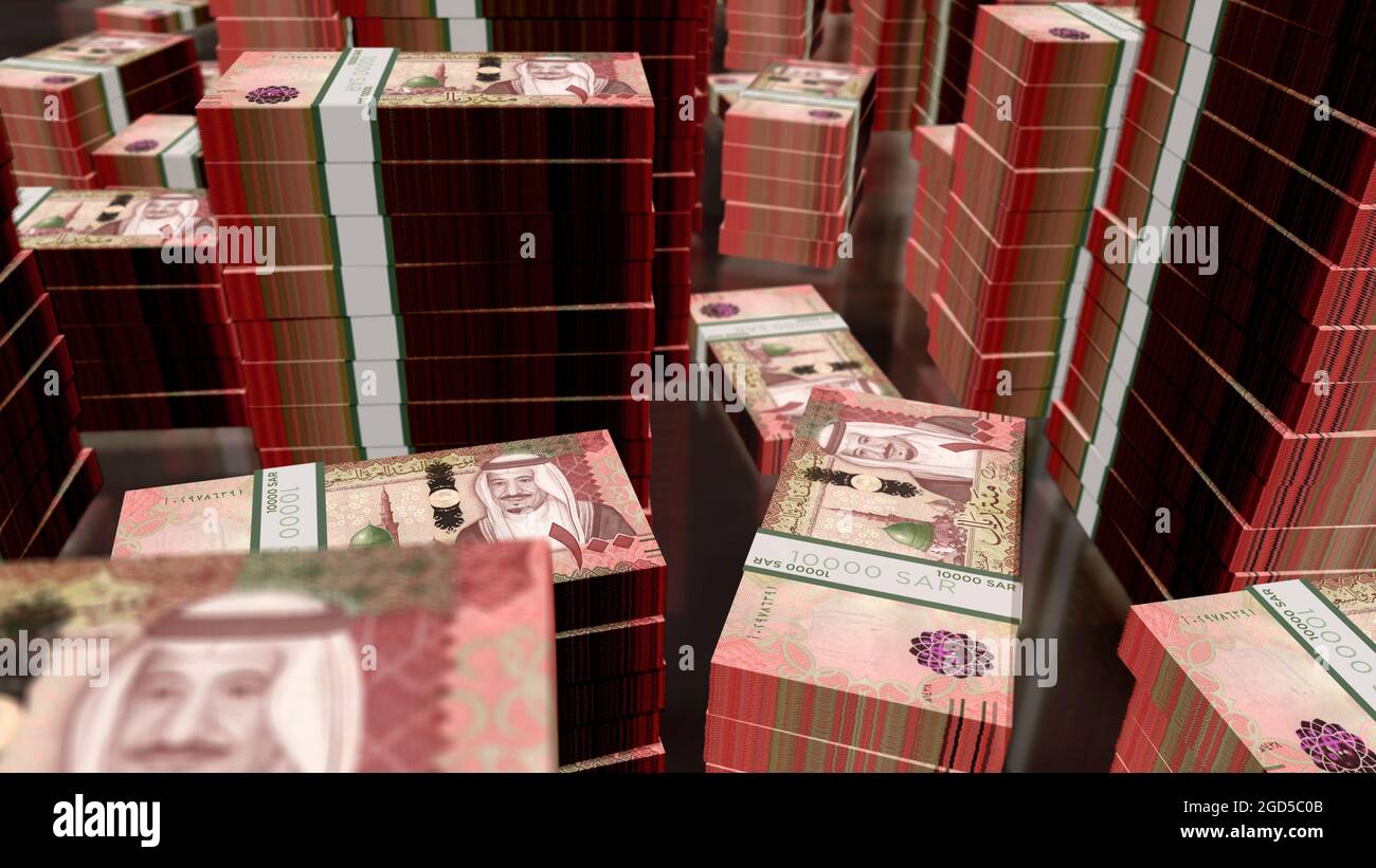 Saudi Arabia Riyal money pack 3d illustration. SAR banknote bundle ...