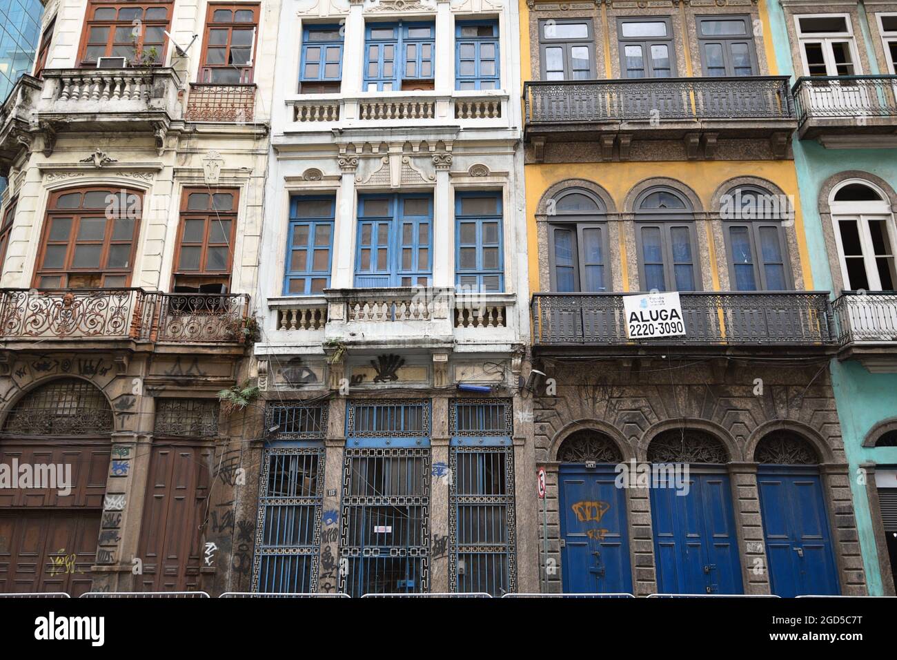 Old Colonial buildings facade in the Rio de Janeiro downtown area ...