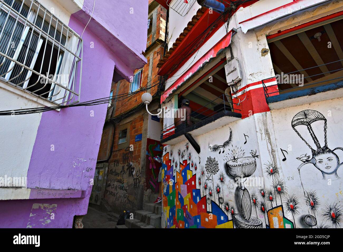 Cityscape with colorful buildings in the shantytown (favela) of Santa ...