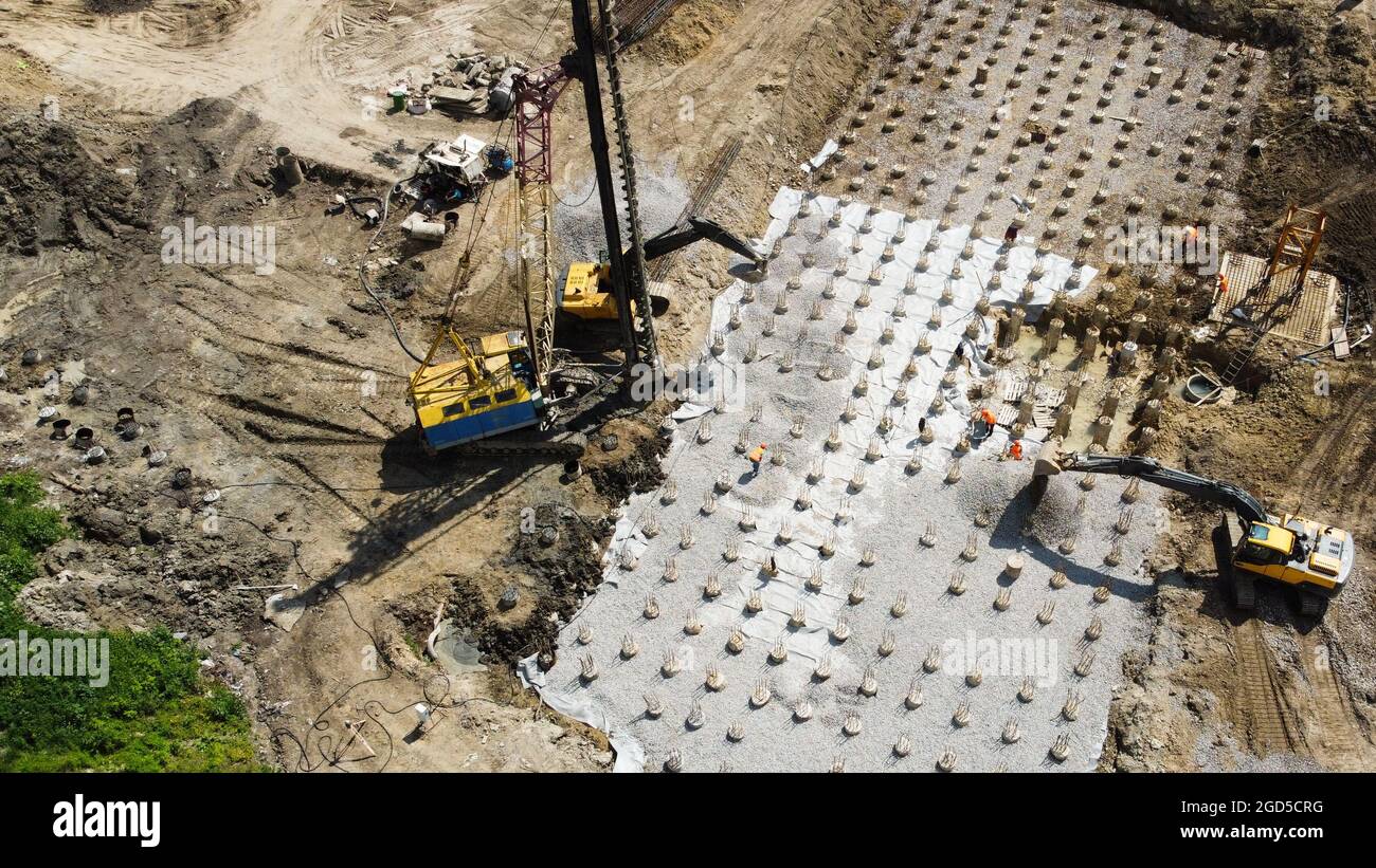 Housing development building site and road infrastructure aerial photo ...