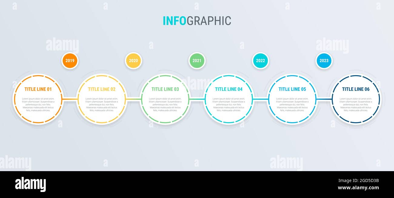 Infographic template. 6 steps rounded design with beautiful colors. Vector timeline elements for ...