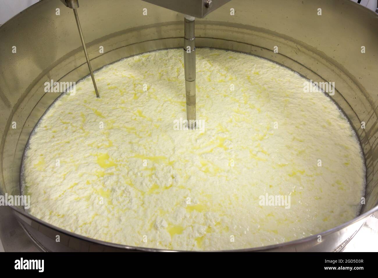phases of ricotta production in a cheese factory in Greece Stock Photo ...