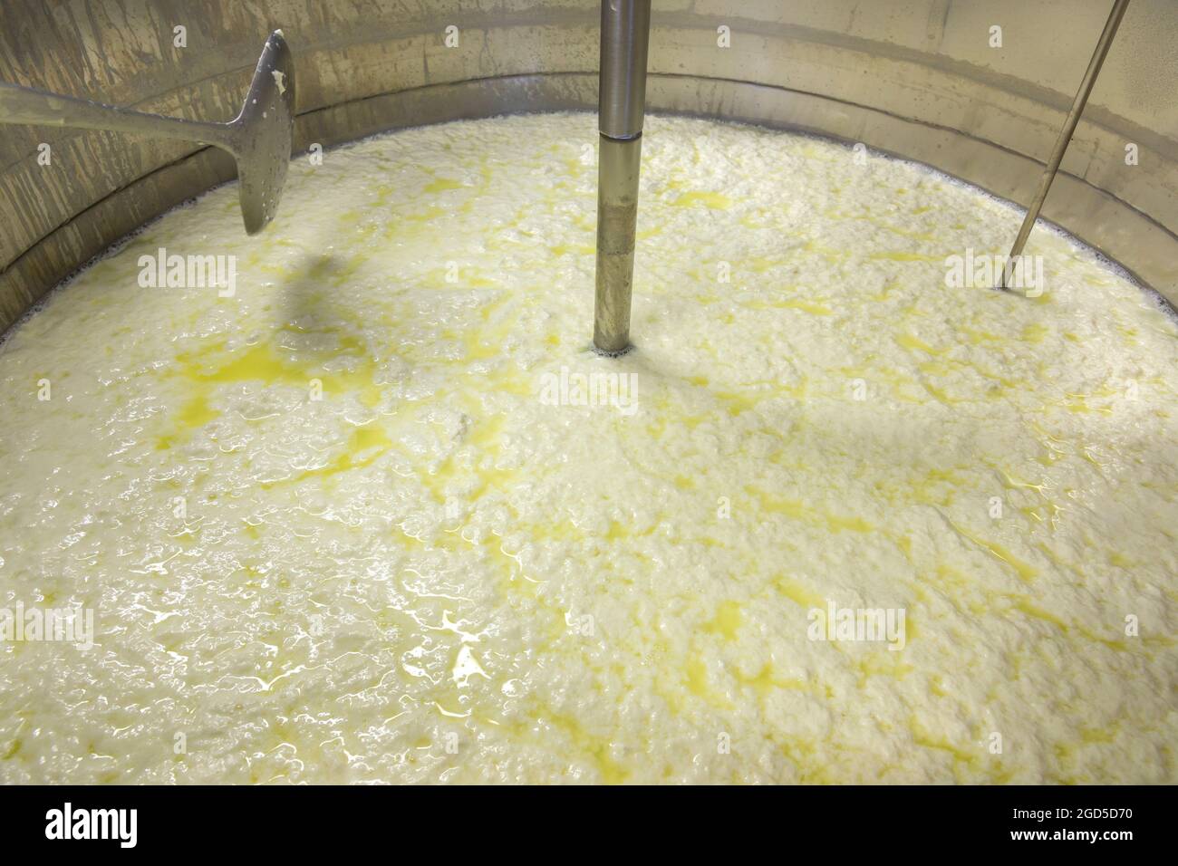 phases of ricotta production in a cheese factory in Greece Stock Photo ...