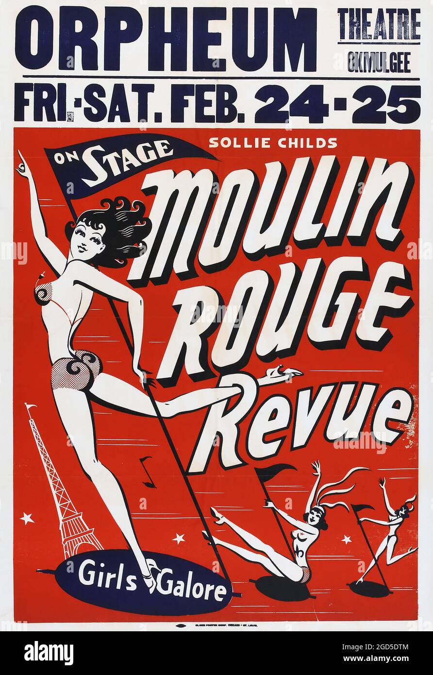Vintage Poster Art Retro On Stage Moulin Rouge Revue Unknown