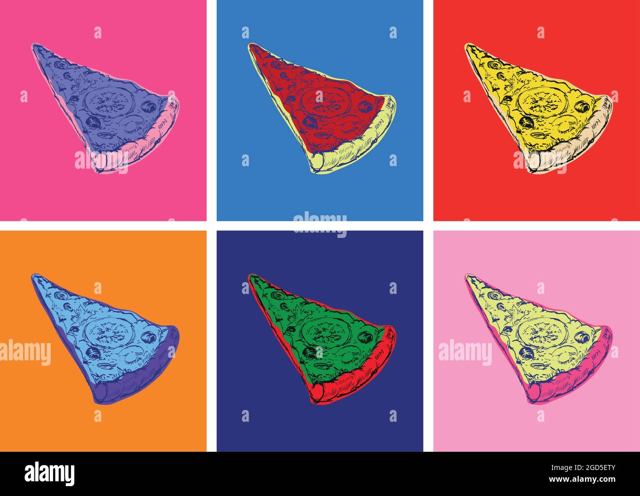 Slice of Pizza Isolated Hand Drawn Vector Illustration Pop Art Style ...