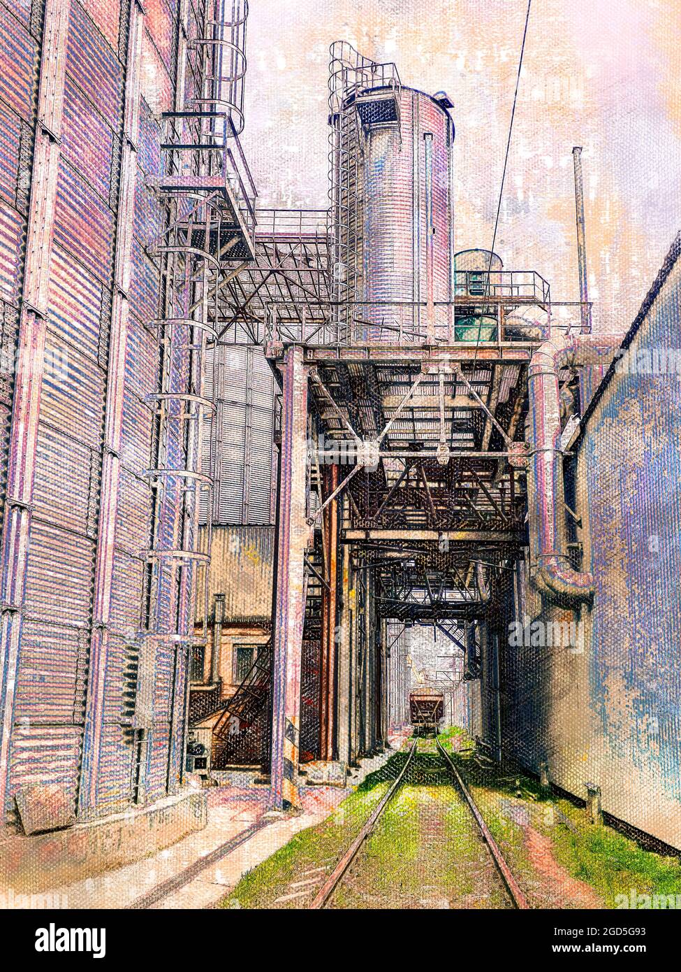 Railroad at a modern grain terminal. Grain terminal of a modern seaport ...