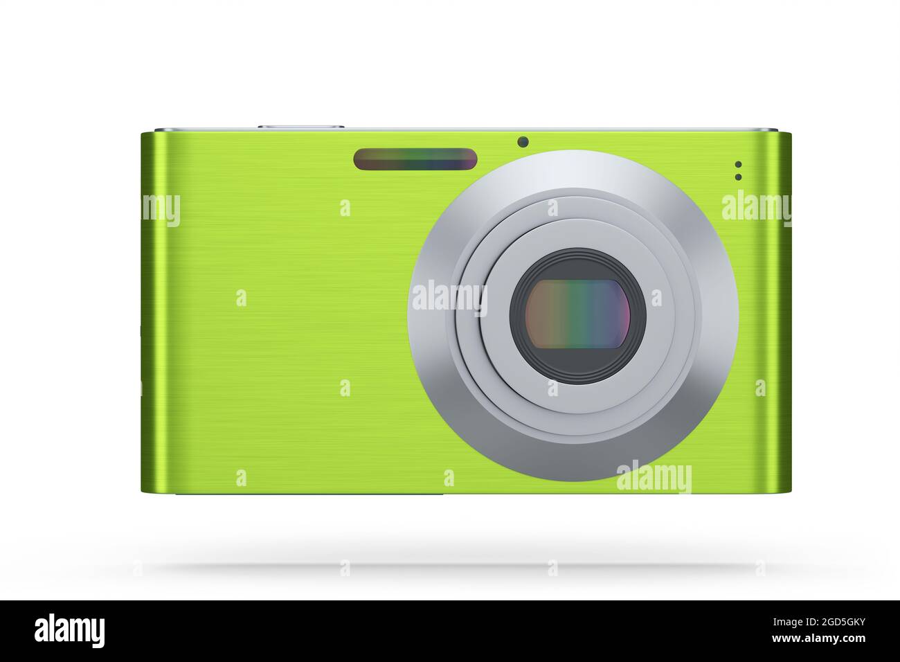 Stylish green compact pocket digital camera isolated on white ...