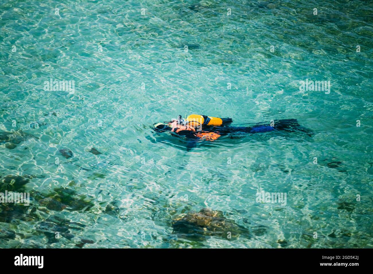 Male scuba diver swimming under water in sea ocean Stock Photo - Alamy