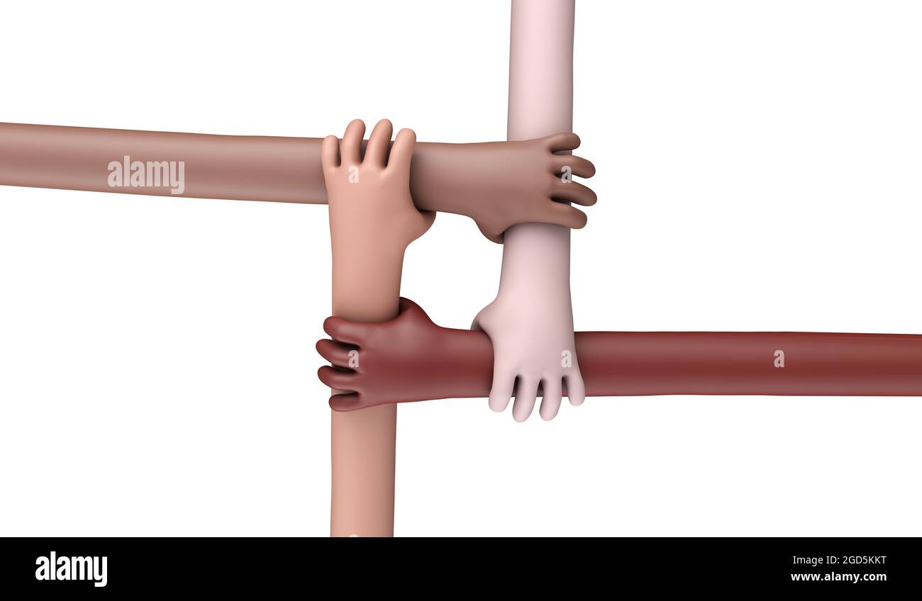 Group of diverse hands holding each other. Business partnership. 3D ...