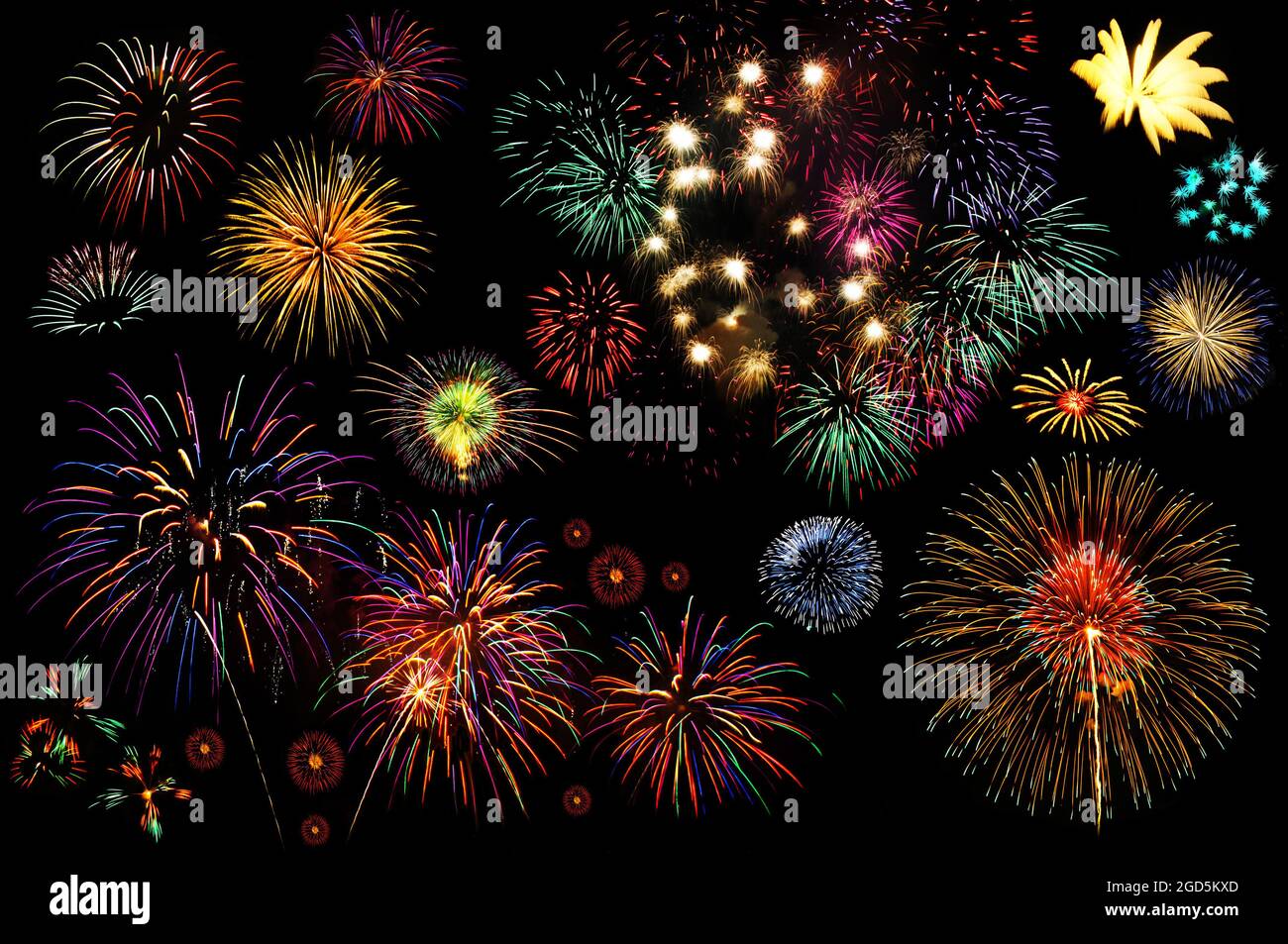 Colorful fireworks of various colors over night sky Stock Photo - Alamy