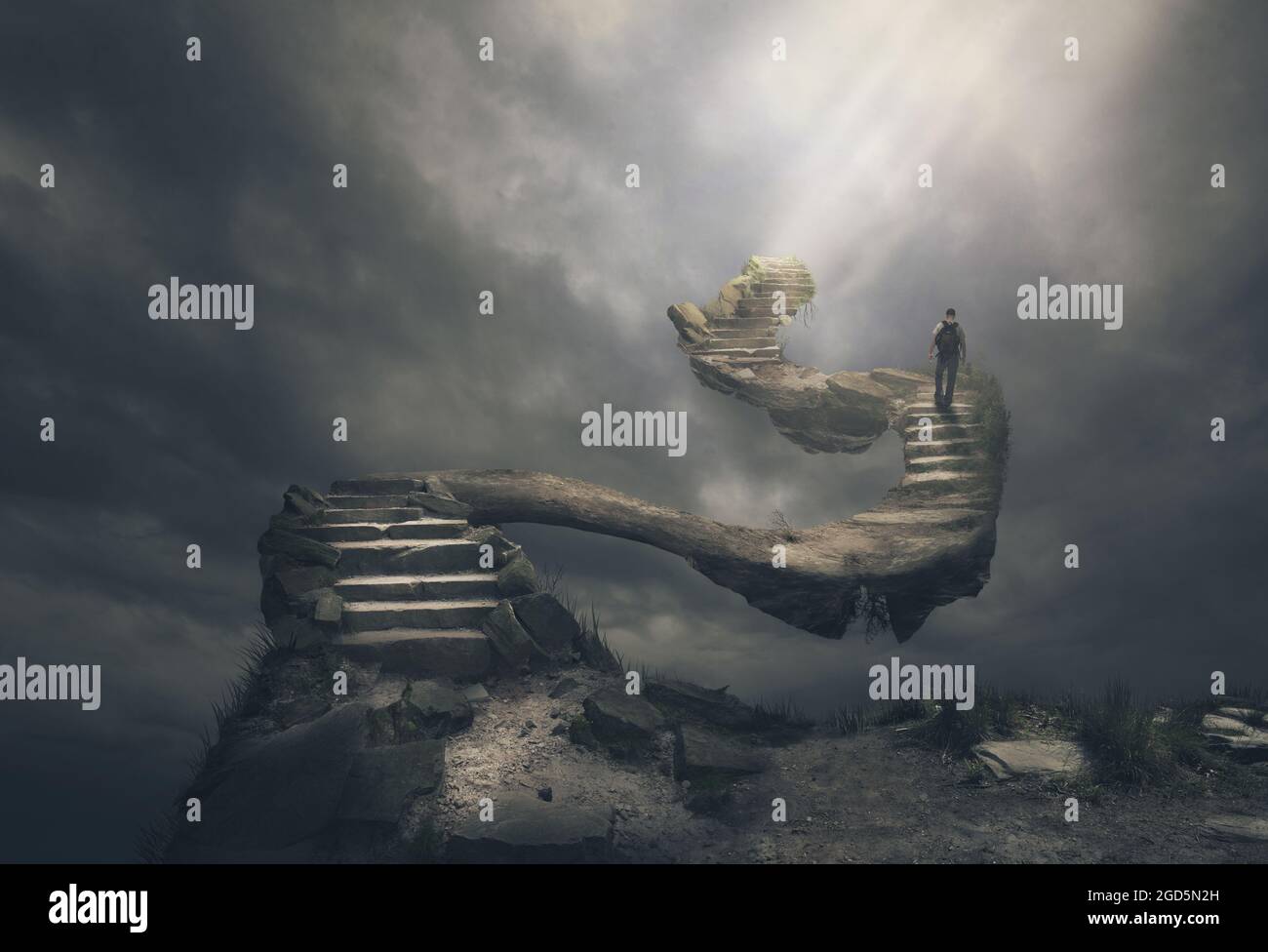 Man walks up a scary set of steps Stock Photo - Alamy