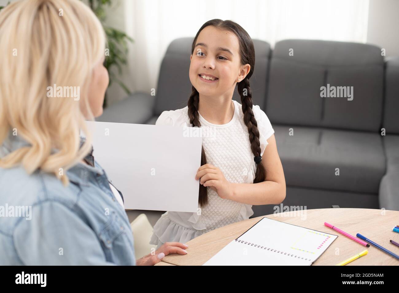 mother daughter study together at home Stock Photo - Alamy