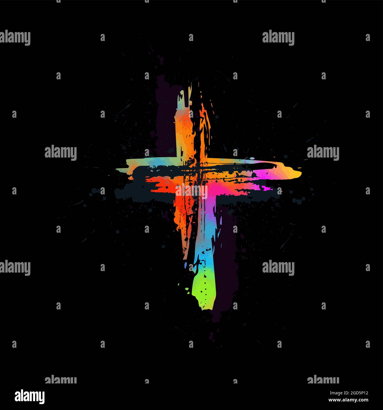 Multi-colored cross. Cross made of rainbow blots. Happy easter. Vector ...