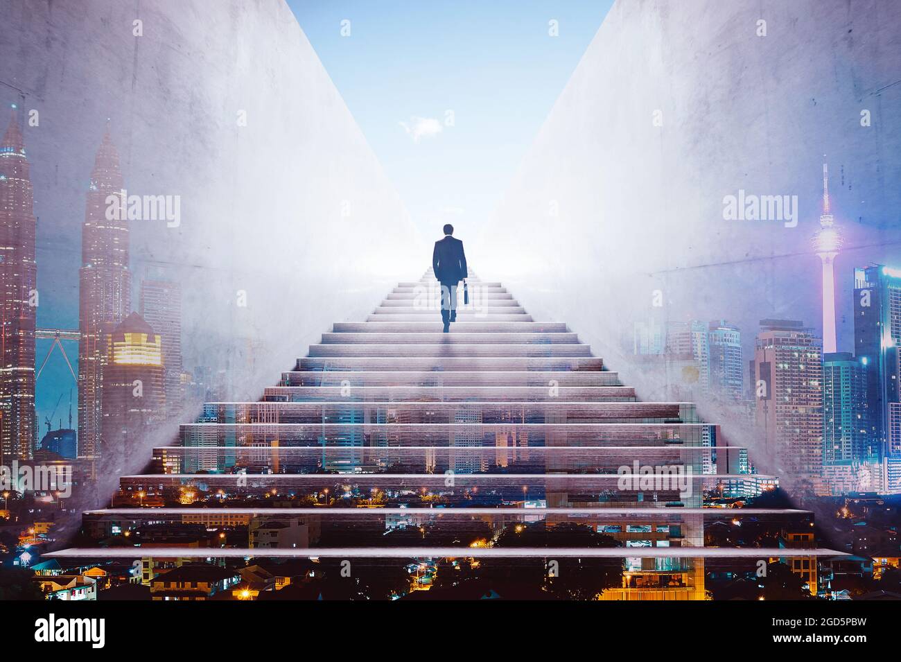 Rear view of a man walking up stairs hi-res stock photography and ...