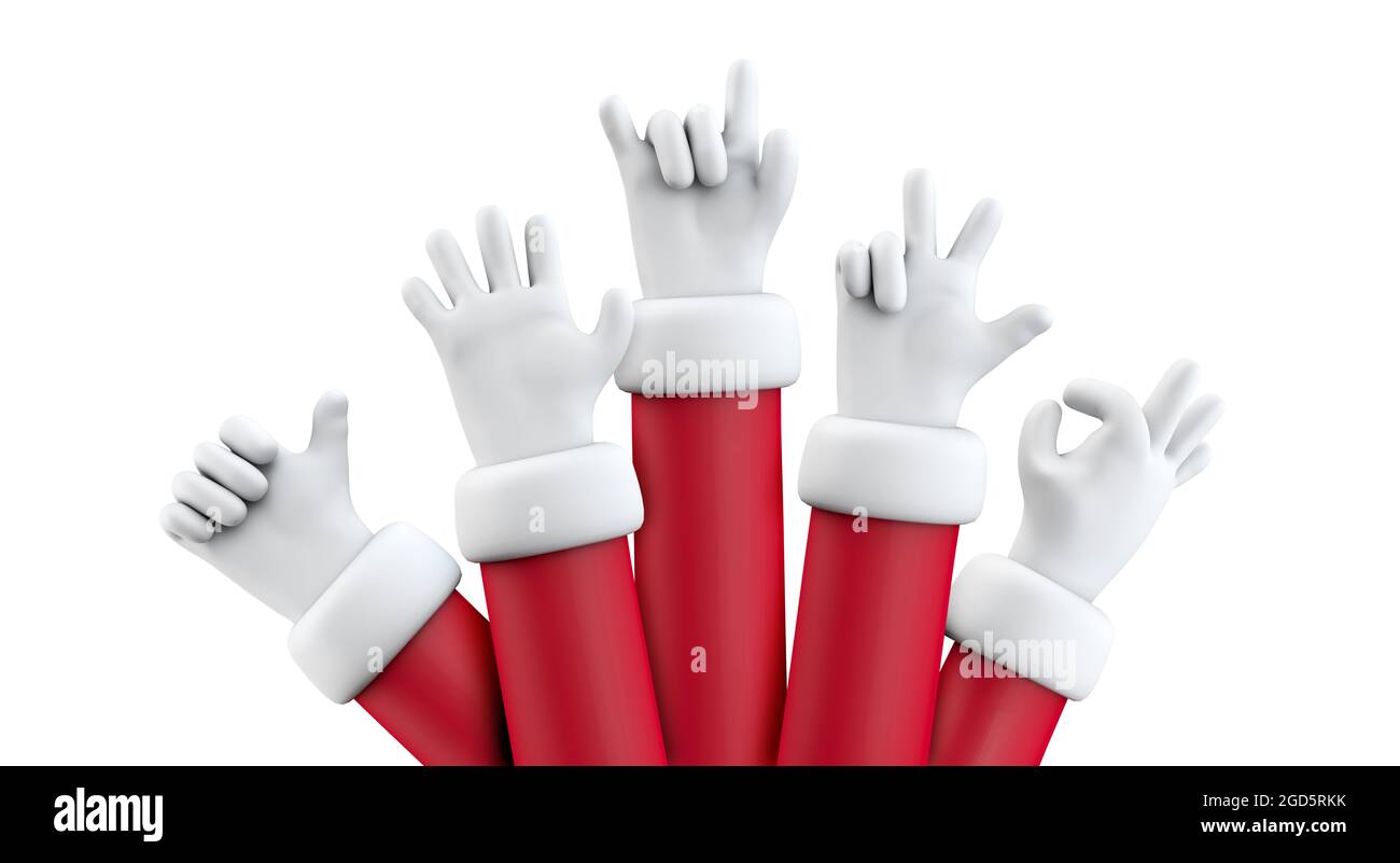 Multiple Santa Claus hand festive cartoon character arm. 3D Rendering ...