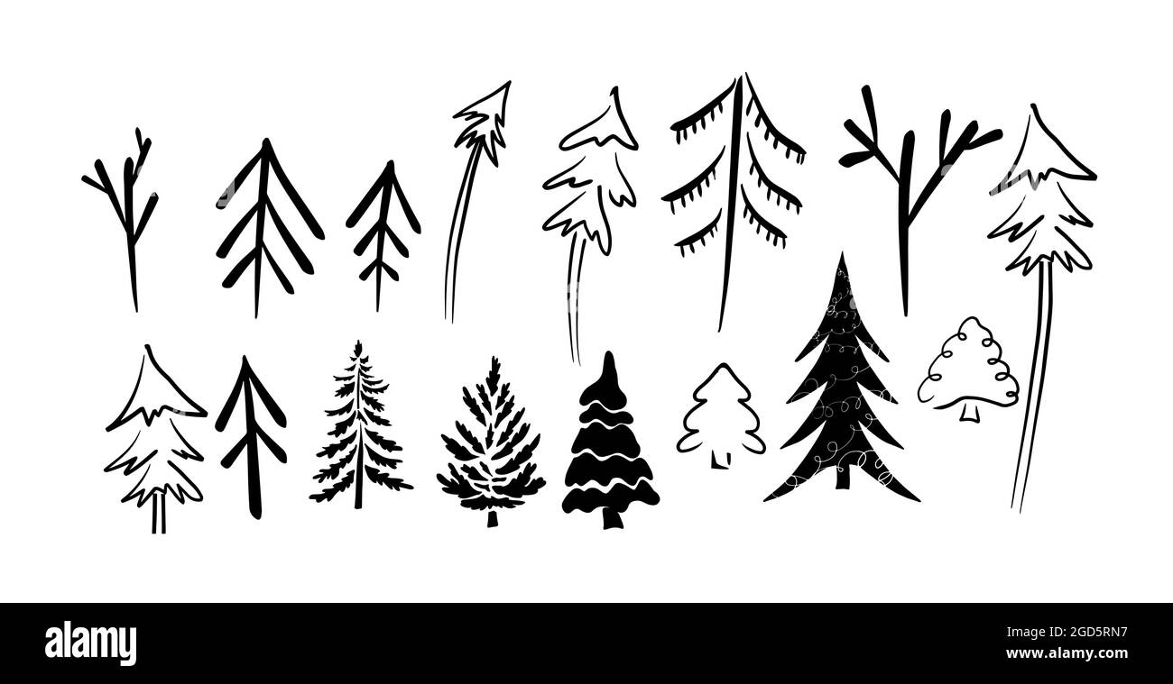 A set of simple Black children's trees. Vector illustration Stock ...