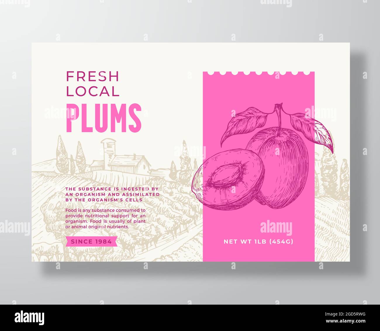Fresh Local Plums Food Label Template. Abstract Vector Packaging Design ...