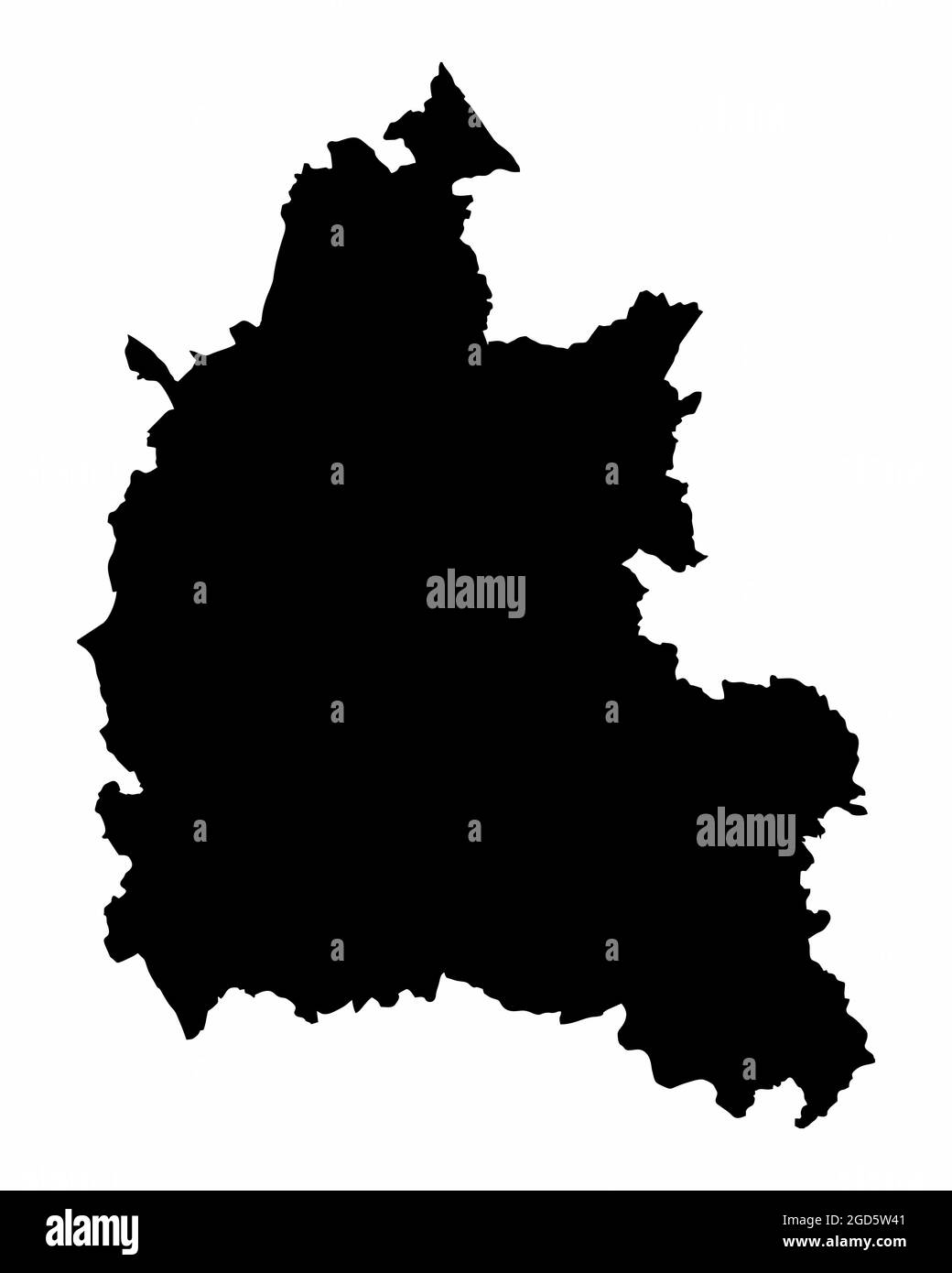 Oxfordshire county silhouette map isolated on white background, England ...