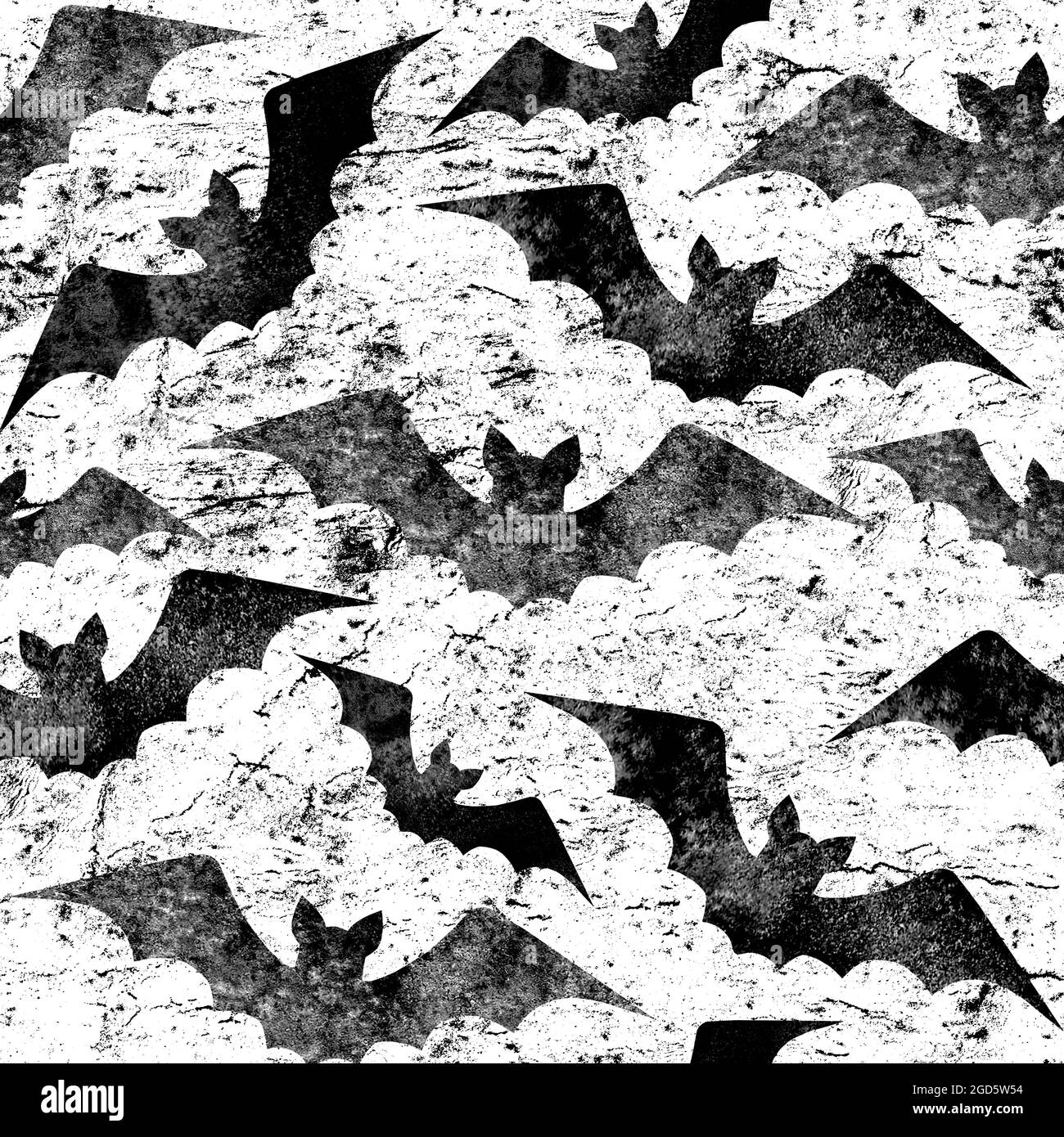 Halloween watercolor grunge seamless pattern with black silhouettes of ...