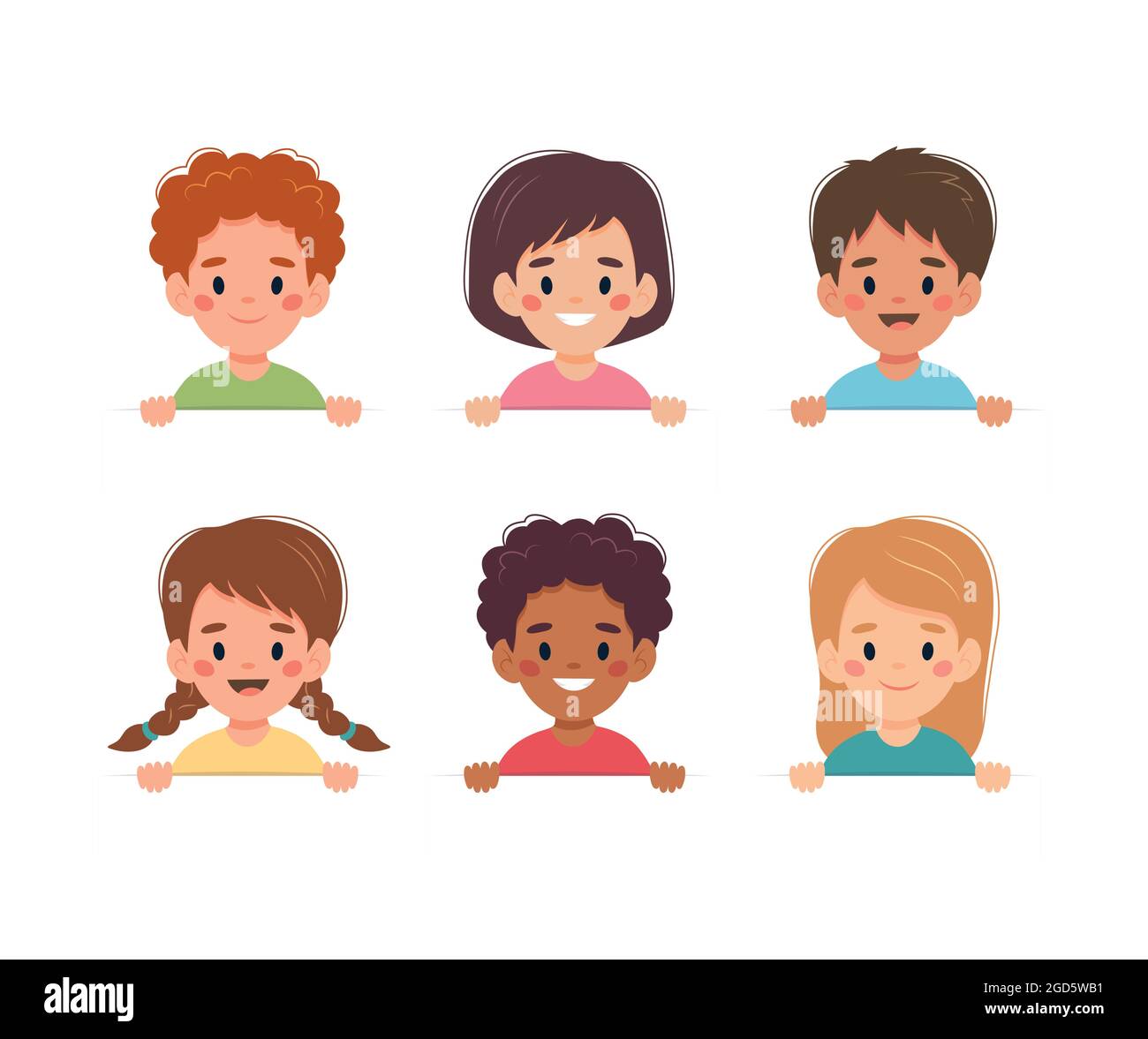 Children set, little boys and girls of different nationalities holding ...